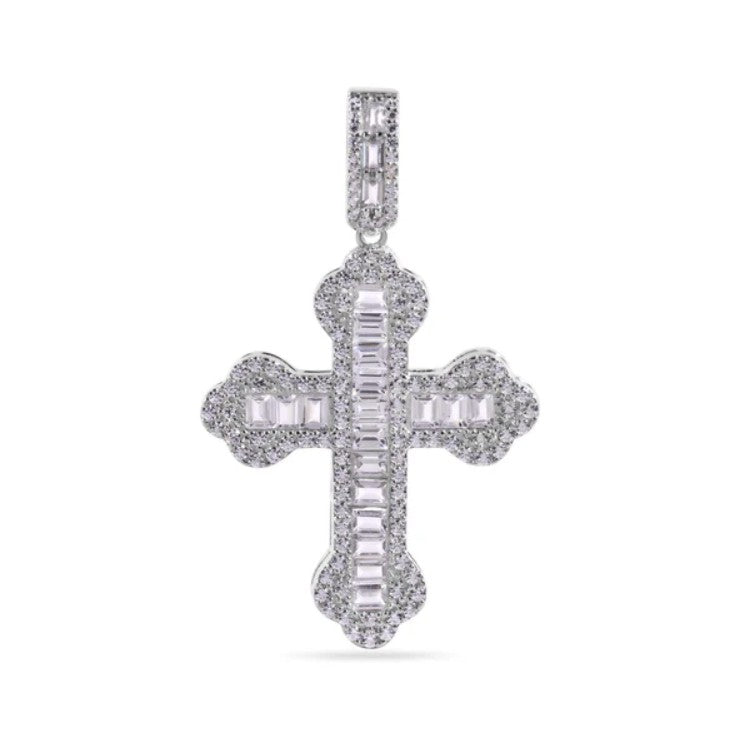 Diamond-Encrusted Cross Necklace – Lilies and Crown