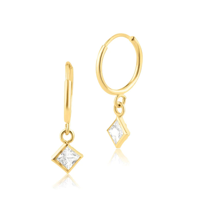 14K Gold Gemstone Drop Huggies Hoops – Lilies and Crown